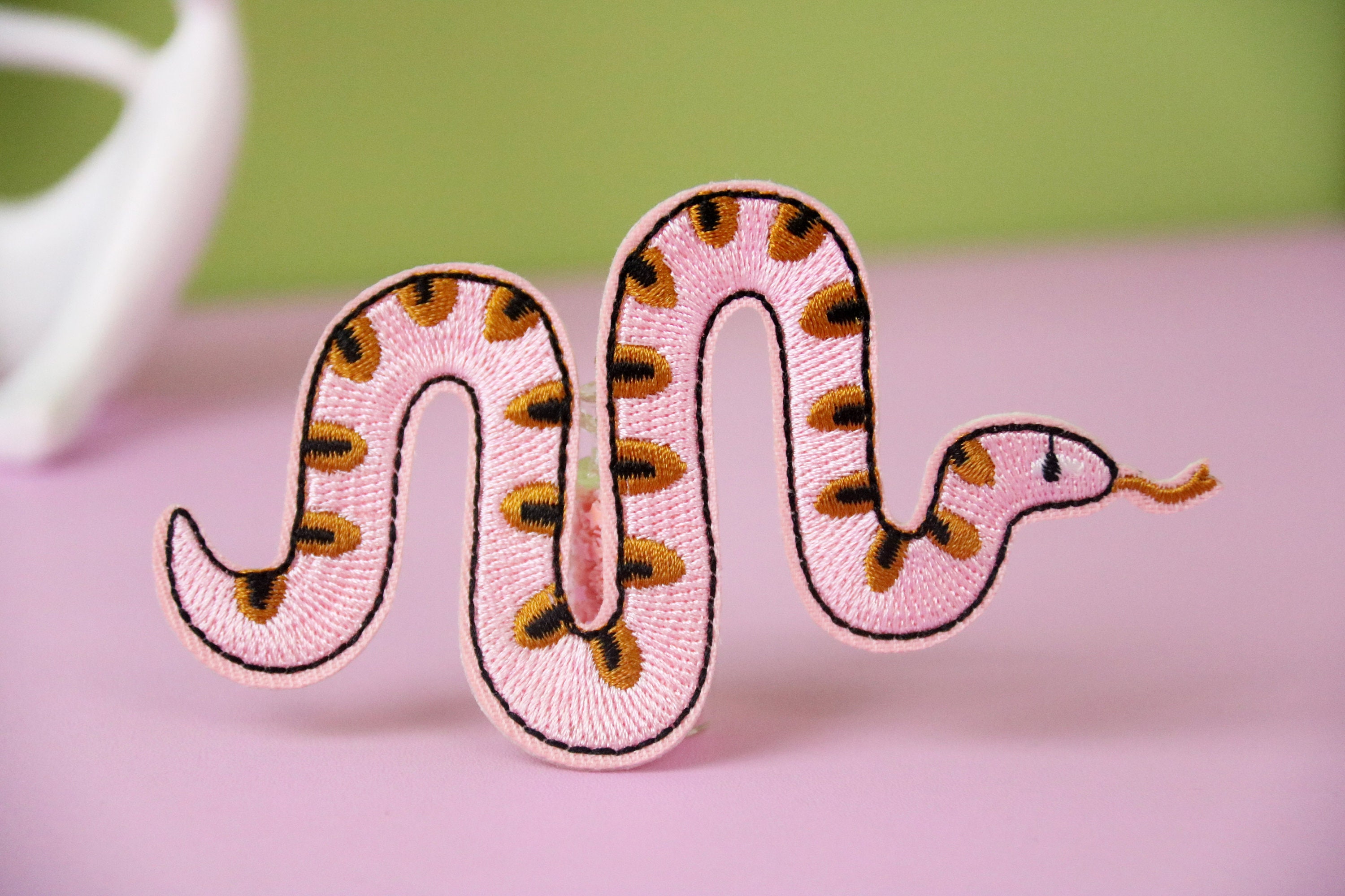 Pink Snake Patch, Coral Snake, Iron on Patch, Embroidered Patch ...