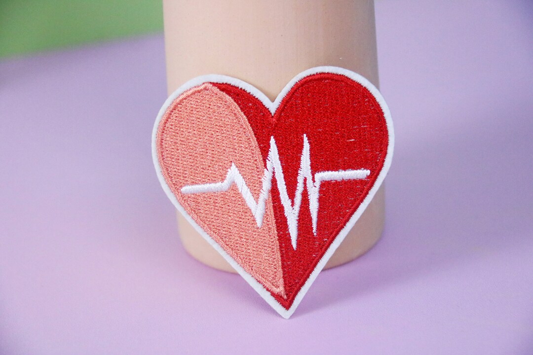 ECG Red Heart Patch, Iron on Patch, Embroidered Patch, Applique, Patch ...