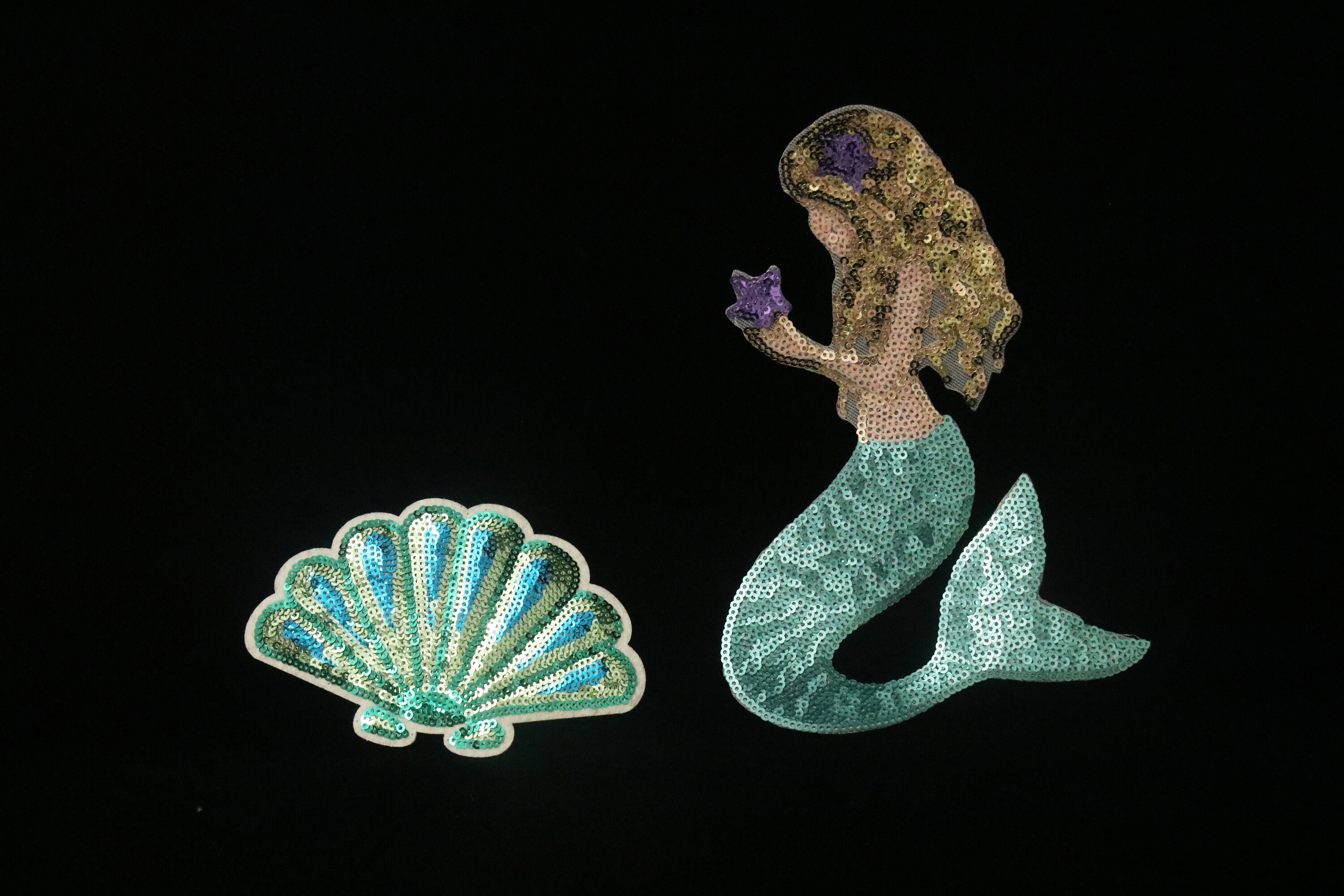 Large Sequined Mermaid Patch, Sea Shell Patch, Iron on Patch ...