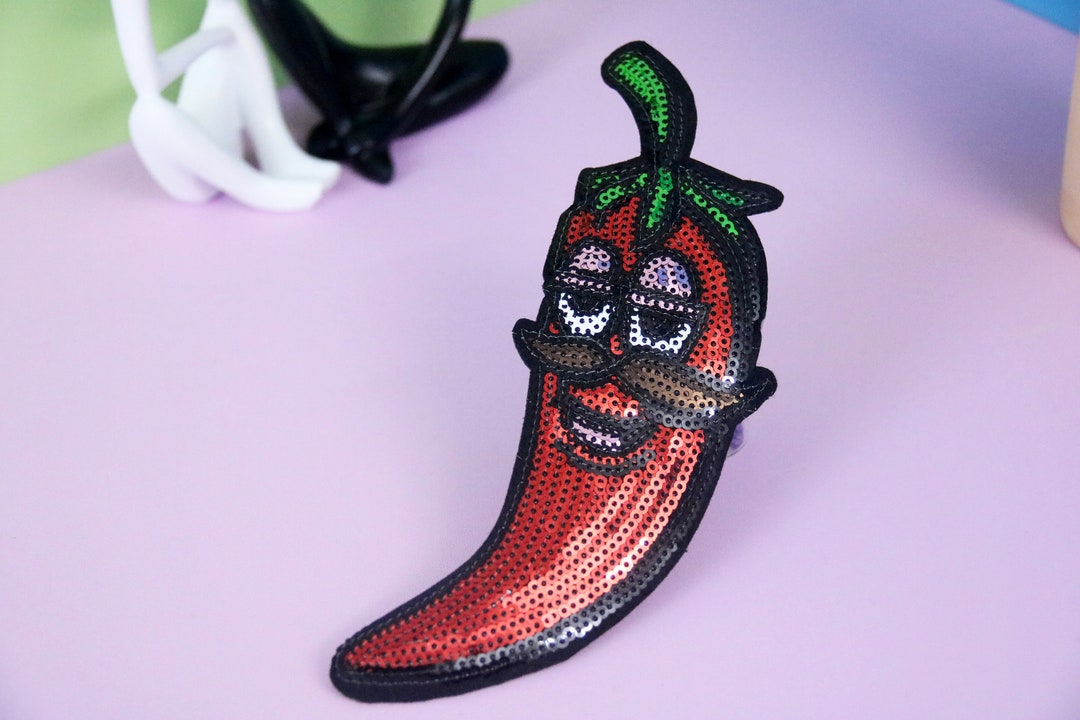 Sequined Chili Pepper Patch, Red Chili, Iron on Patch, Embroidered ...