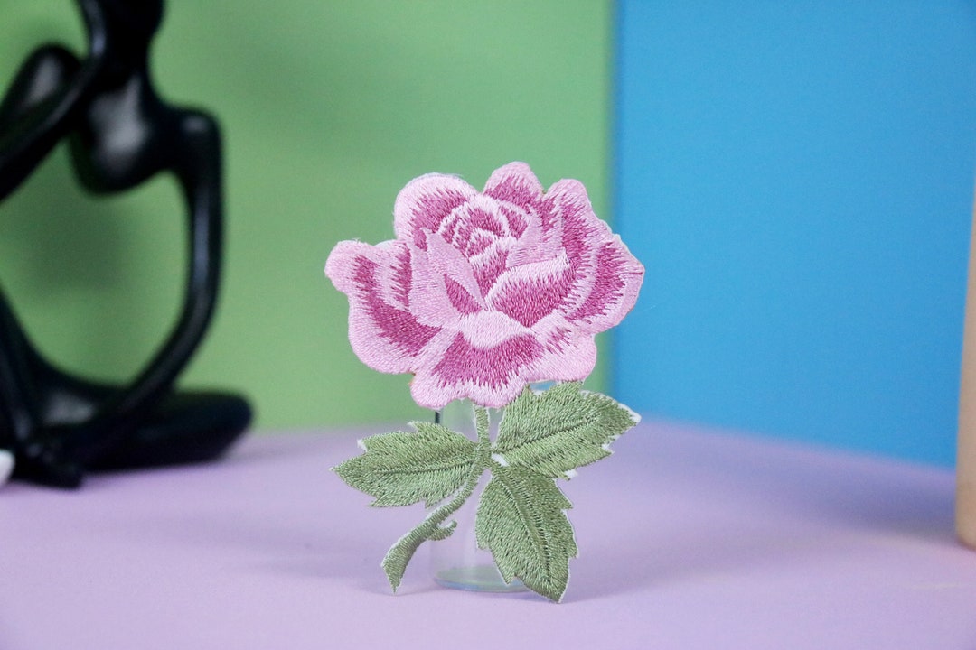 Pink Rose Patch, Flower Patch, Iron on Patch, Embroidered Patch ...