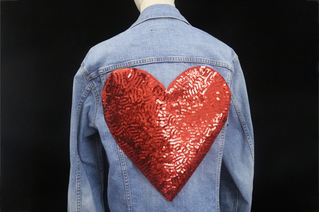 Large Sequined Red Heart Patch, Iron on Patch, Embroidered Patch ...