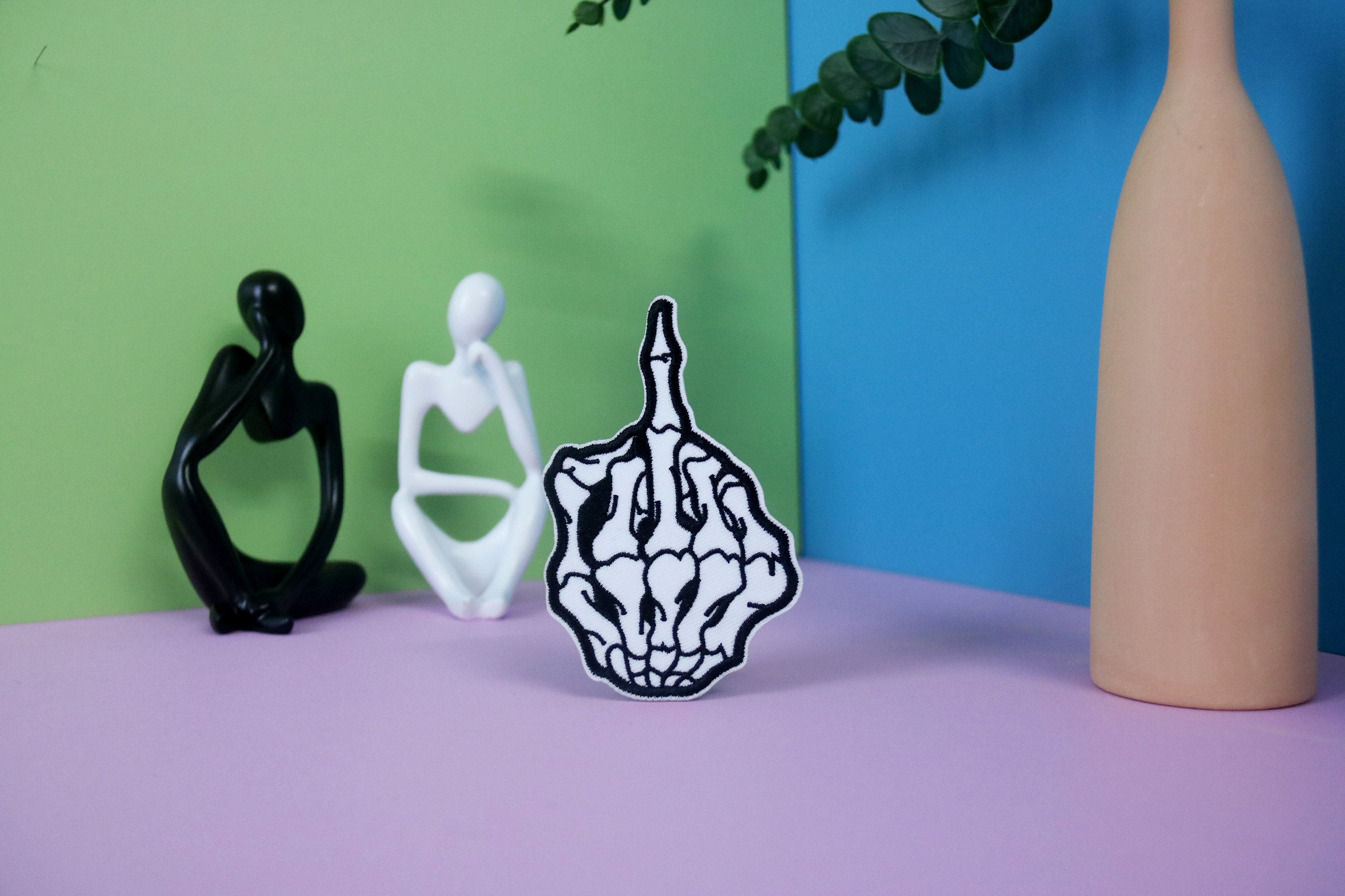 Skeleton Middle Finger Iron on Patch, Embroidered Patch, Applique ...