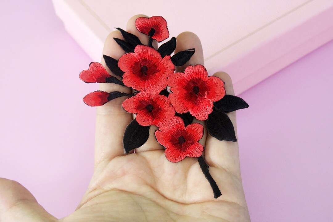 Red Plum Blossom Patch, Flower Patch, Iron on Patch, Embroidered Patch ...