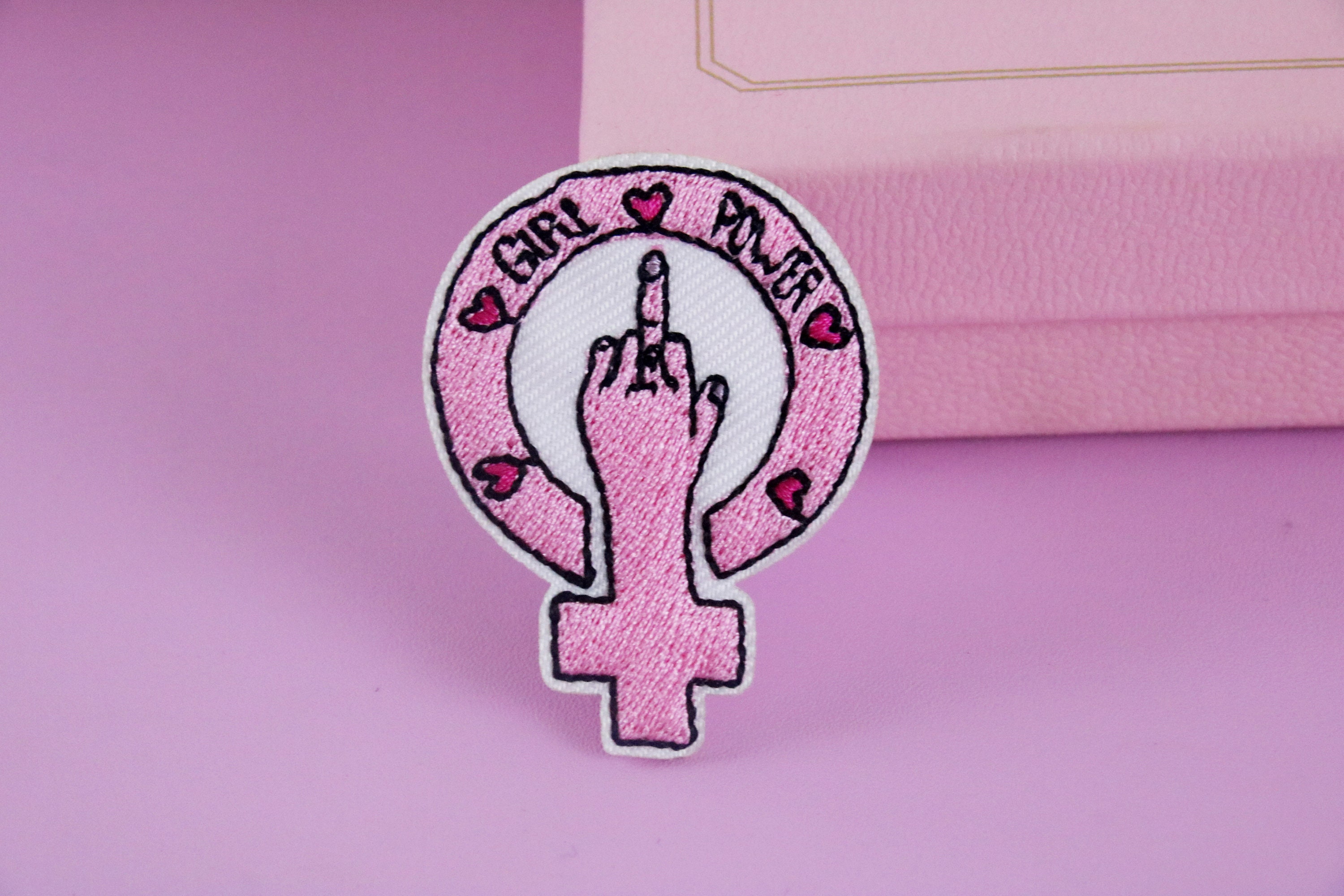Girl Power Patch, Middle Finger Patch, Pink, Iron on Patch, Embroidered Patch, Applique, Patch ...