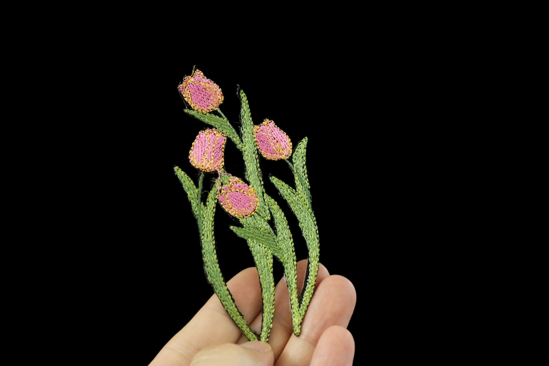 Gorgeous Pink Tulip Flower Patch, Iron on Patch, Embroidered Patch ...