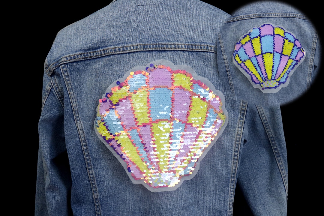 Double-sided Large Sequined Sea Shell Patch, Sew on Patch, Embroidered ...