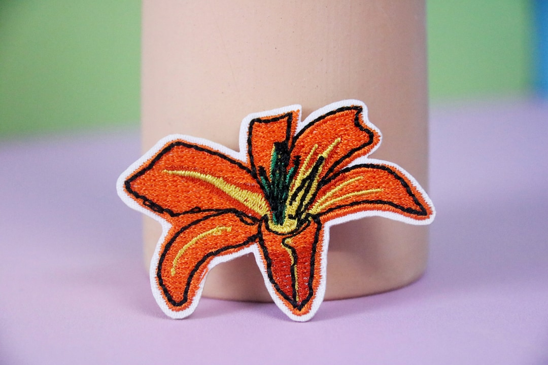 Orange Lily Flower Patch, Iron on Patch, Embroidered Patch, Applique ...
