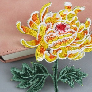 Yellow Chrysanthemum Flower Patch, Iron on Patch, Embroidered Patch ...