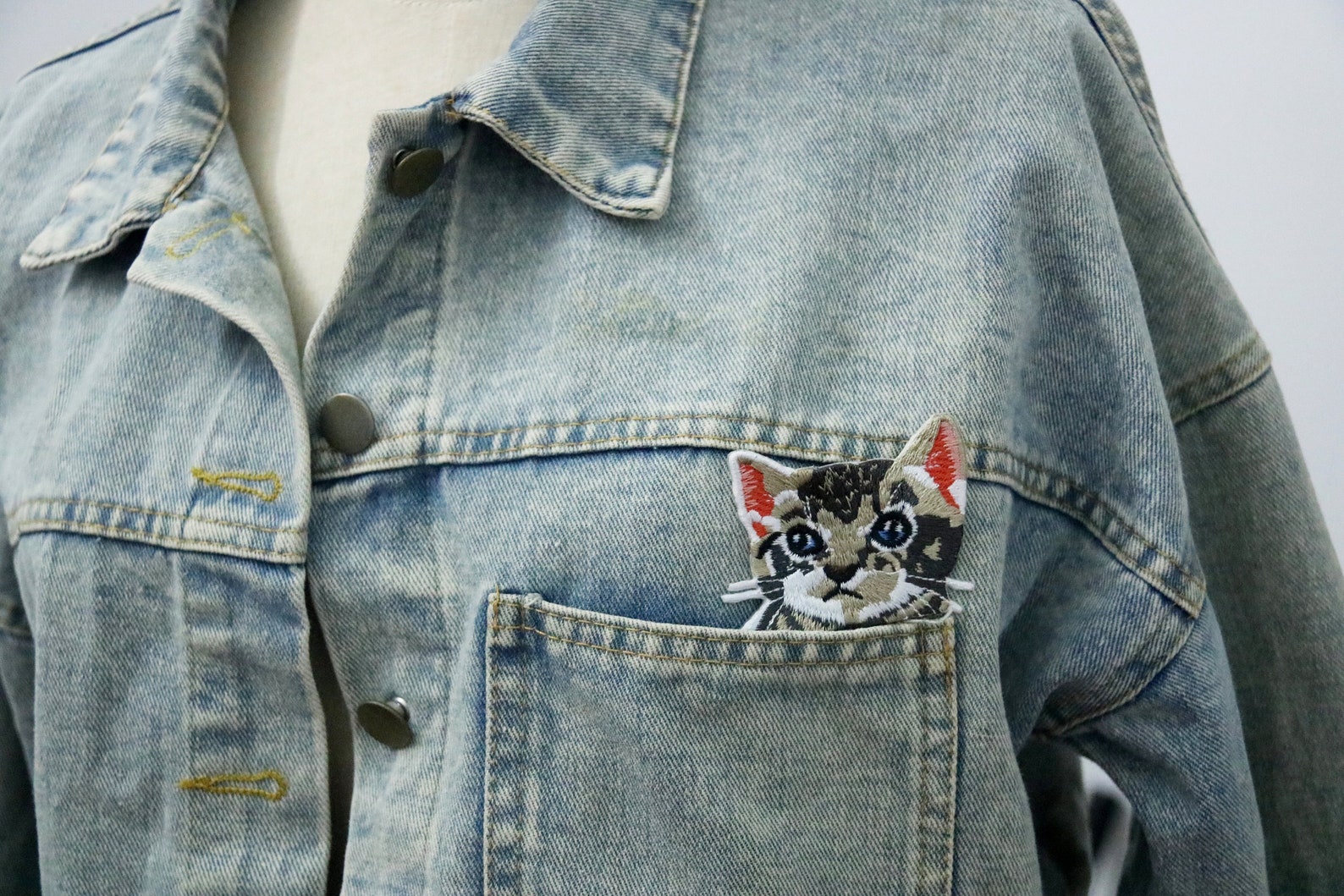 Cute Pocket Cat Patch, Kitty Patch, Iron on Patch, Embroidered Patch ...