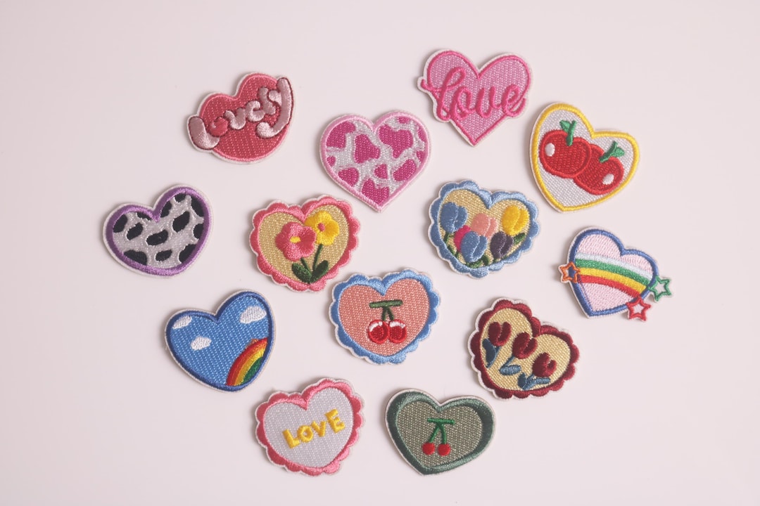 Set of 13 Tiny Hearts Patch, Flower, Fruits Patch, Iron on Patch ...