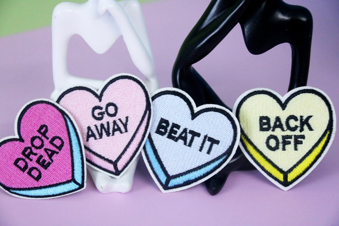 Heart Patch, Drop Dead, Go Away, Beat It , Back Off, Iron on Patch, Embroidered Patch, Applique ...