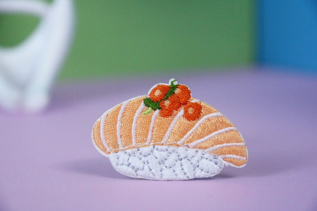 Salmon Sushi Patch, Iron on Patch, Embroidered Patch, Applique, Patch ...