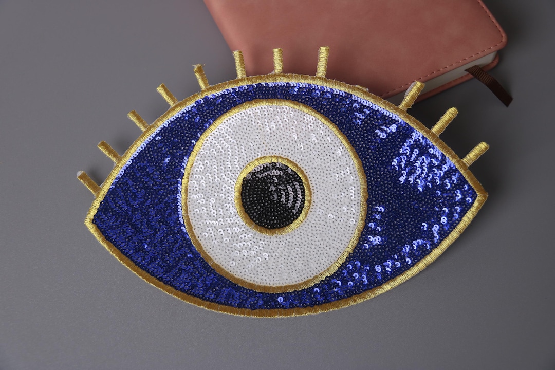 Large Deep Blue Sequined Evil Eye Patch, All-seeing Eye Patch, Iron on ...