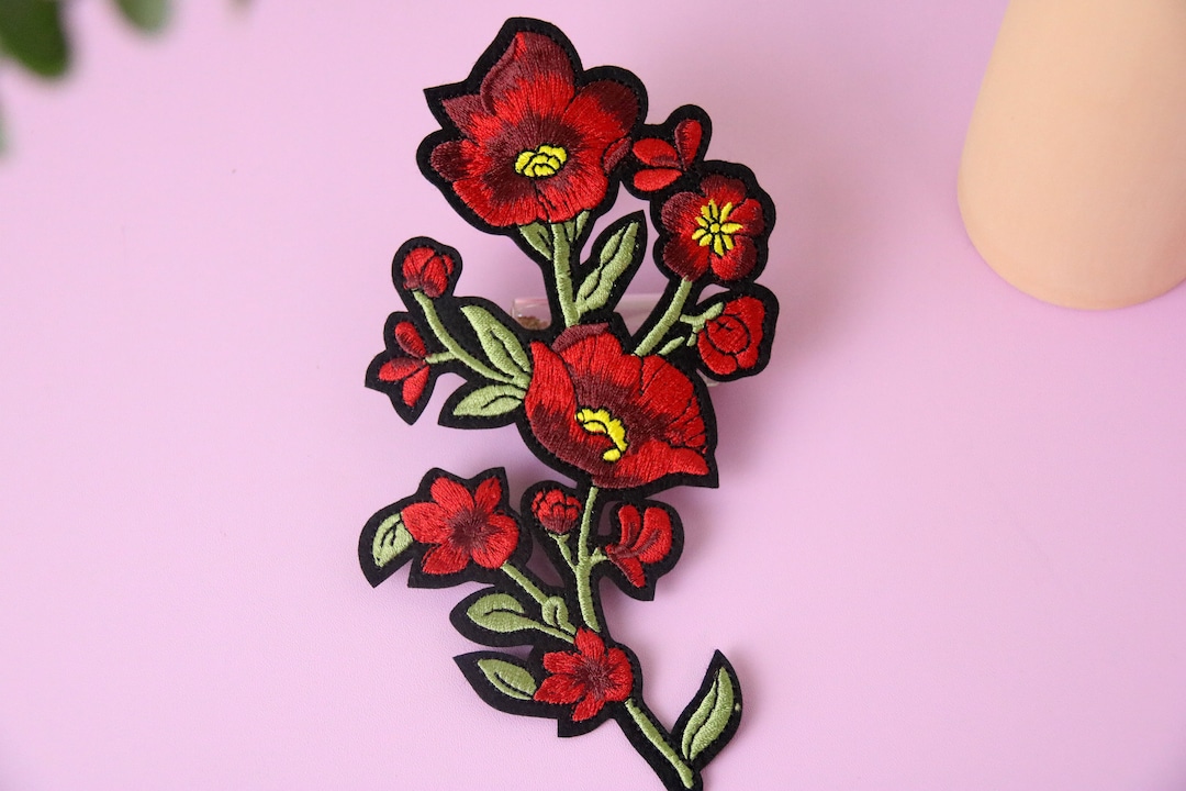 Gorgeous Red Flower Patch, Iron on Patch, Embroidered Patch, Applique ...