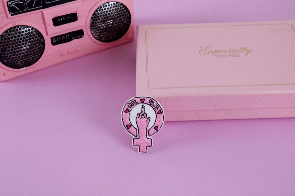 Girl Power Patch, Middle Finger Patch, Pink, Iron on Patch, Embroidered ...