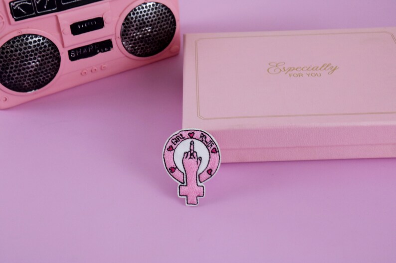 Girl Power Patch, Middle Finger Patch, Pink, Iron on Patch, Embroidered ...