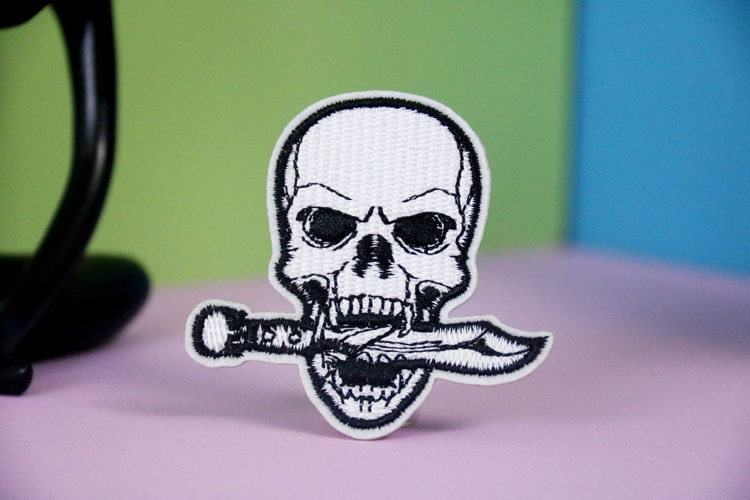 Skull With Dagger Patch, Iron on Patch, Embroidered Patch, Applique ...