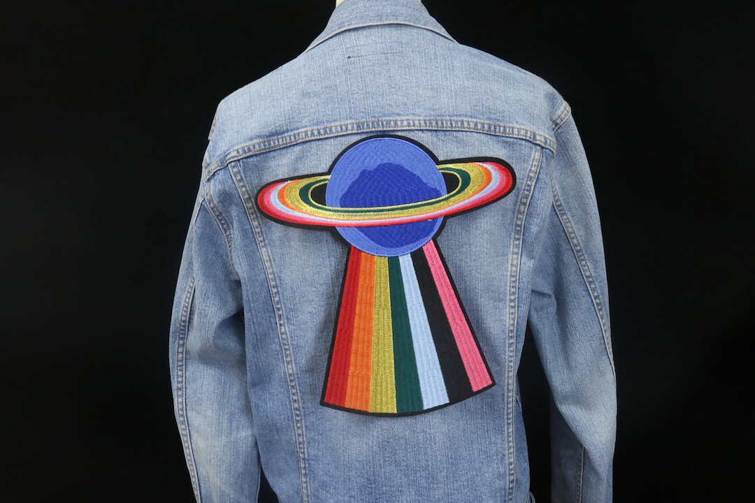Large Rainbow Planet Patch, Iron on Patch, Embroidered Patch, Applique, Patch for Jacket, Patch ...