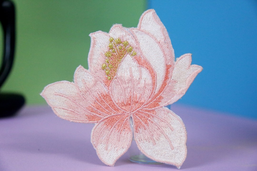 Beige Lotus Patch, Flower Patch, Iron on Patch, Embroidered Patch ...