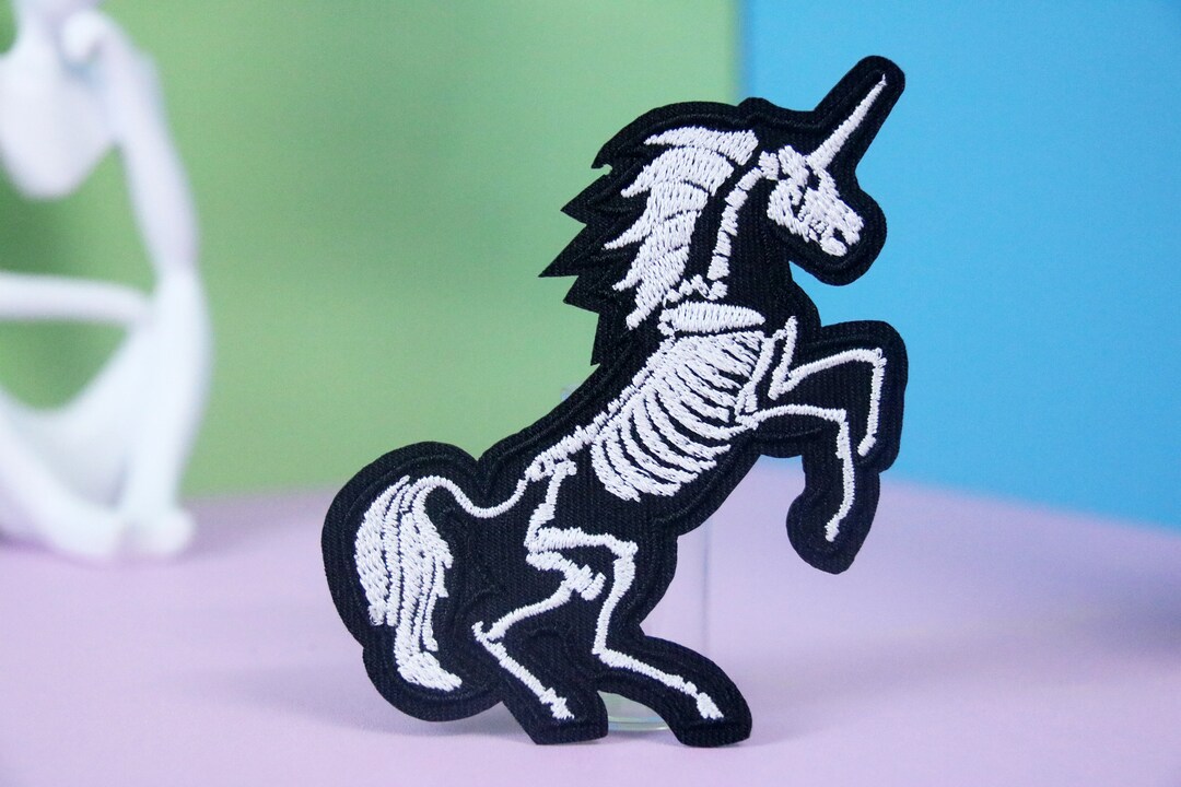 Skeleton Unicorn Patch, Iron on Patch, Embroidered Patch, Applique, Patch for Jacket, Patch for ...