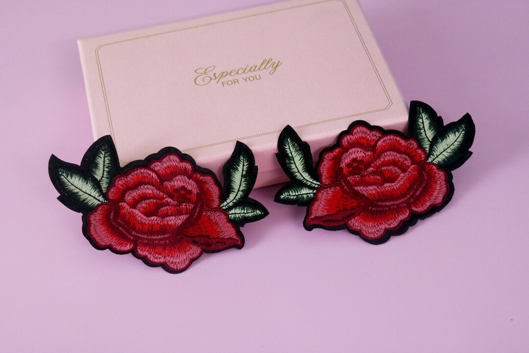 A Pair of Red Rose Flower Patch, Iron on Patch, Embroidered Patch ...