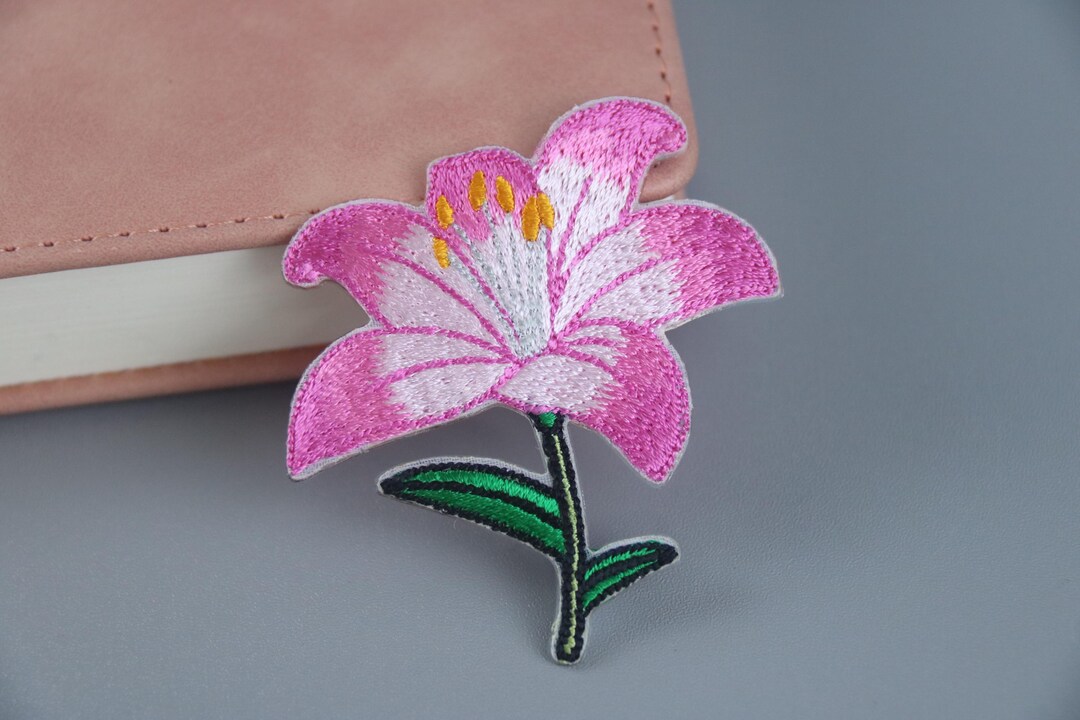 Pink Lily Flower Patch, Iron on Patch, Embroidered Patch, Applique ...