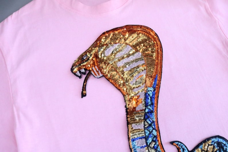 Large Sequined Cobra Snake Patch, Iron on Patch, Embroidered Patch ...