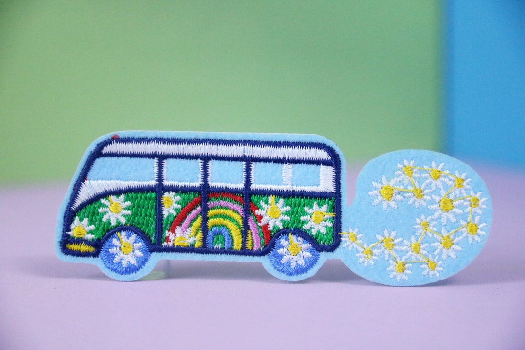 Floral Bus Patch, Rainbow, Iron on Patch, Embroidered Patch, Applique, Patch for Jacket, Patch ...