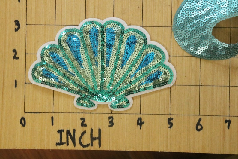 Large Sequined Mermaid Patch, Sea Shell Patch, Iron on Patch ...