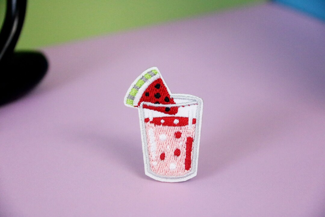 Tiny Watermelon Juice Patch, Drinks Patch, Iron on Patch, Embroidered ...