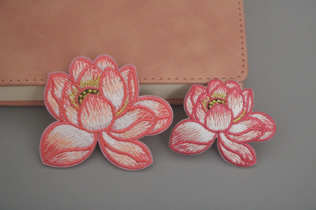 Gorgeous Lotus Patch, Pink Flower, Iron on Patch, Embroidered Patch ...