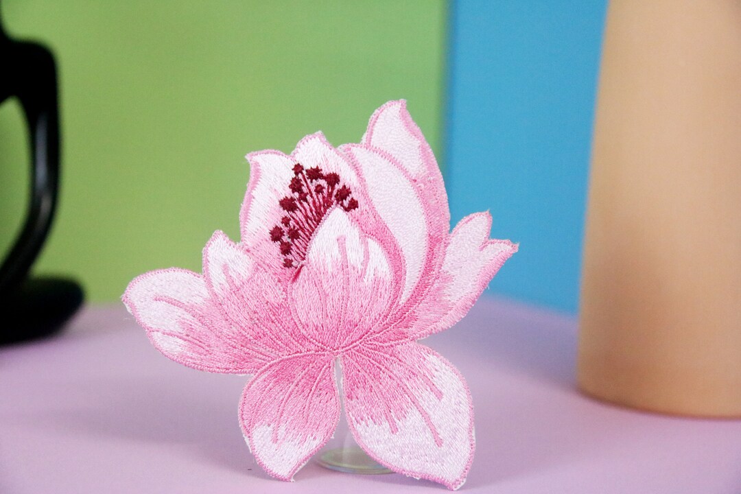Gorgeous Pink Lotus Patch, Flower Patch, Iron on Patch, Embroidered ...
