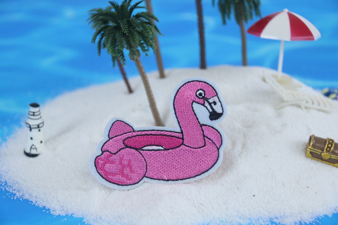 Flamingo Swim Ring Patch, Beach Patch, Iron on Patch, Embroidered Patch ...