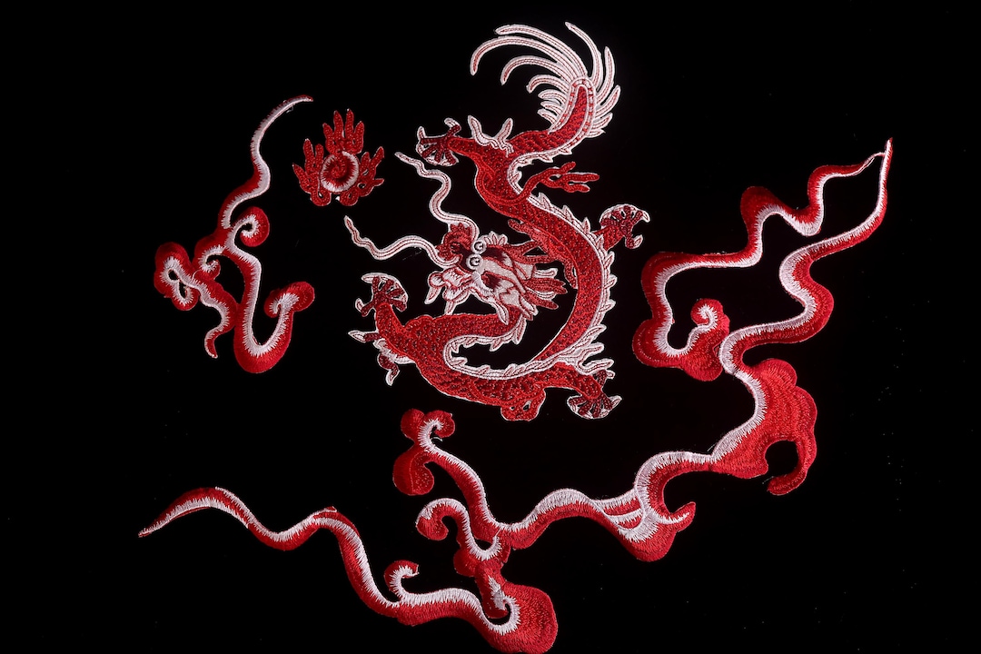 Large Red Gorgeous Chinese Dragon Patches, Iron on Patch, Embroidered ...