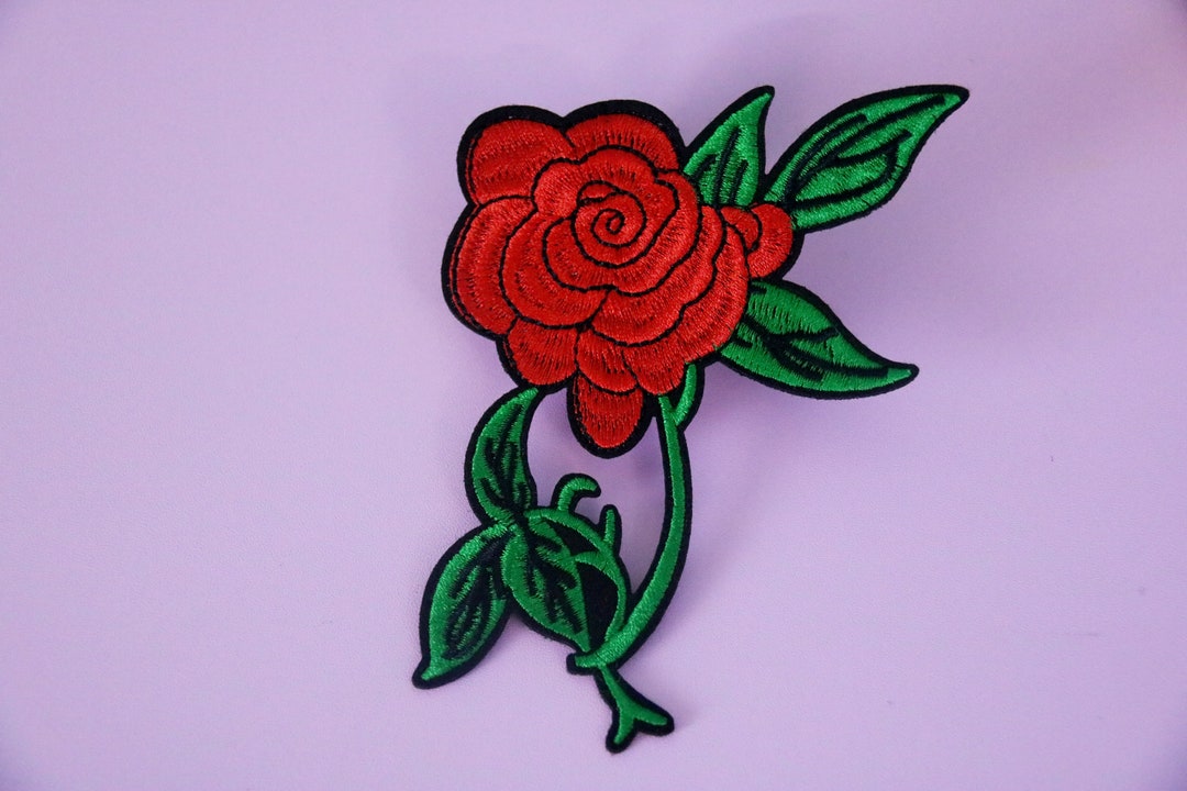 Large Red Rose Patch, Flower, Iron on Patch, Embroidered Patch ...