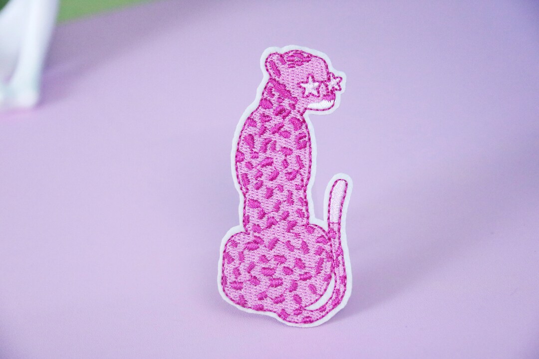 Pink Panther Patch, Pink Leopard Patch, Iron on Patch, Embroidered ...