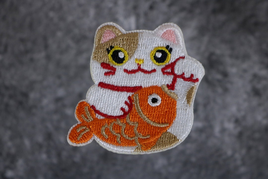 Plutus Cat With Fish Patch, Lucky Cat, Iron on Patch, Embroidered Patch ...