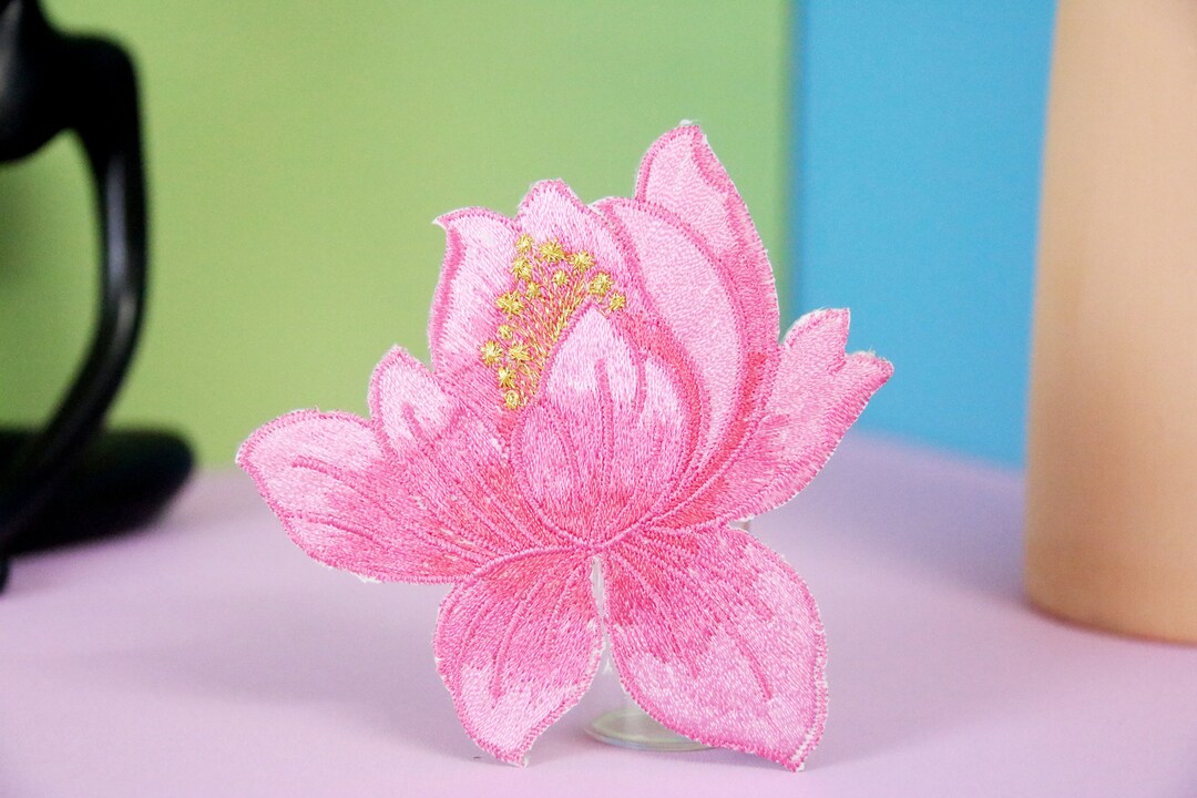 Gorgeous Pink Lotus Patch, Flower Patch, Iron on Patch, Embroidered ...