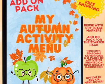 Fall Activity Menu - Kids, Toddlers & Preschoolers - Dry Erase Reusable ...