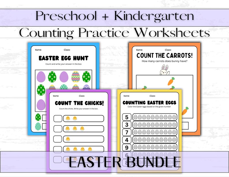Printable Pre-k Kindergarten Easter Counting Objects Worksheet Bundle ...