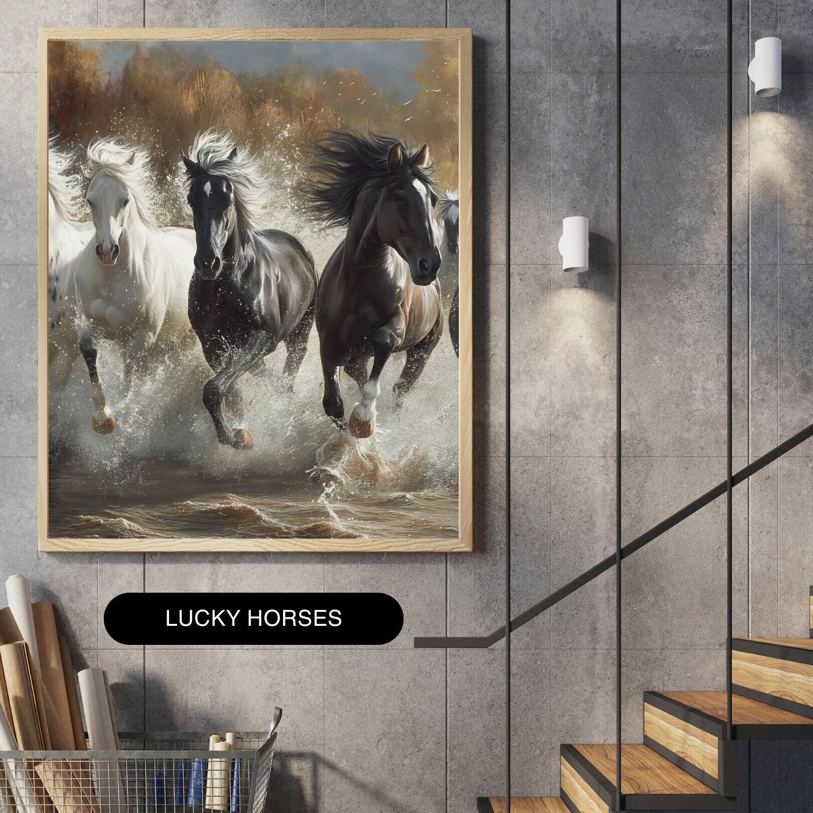 Running Horses Digital Poster - Water Gallop Lucky Horses Art for ...