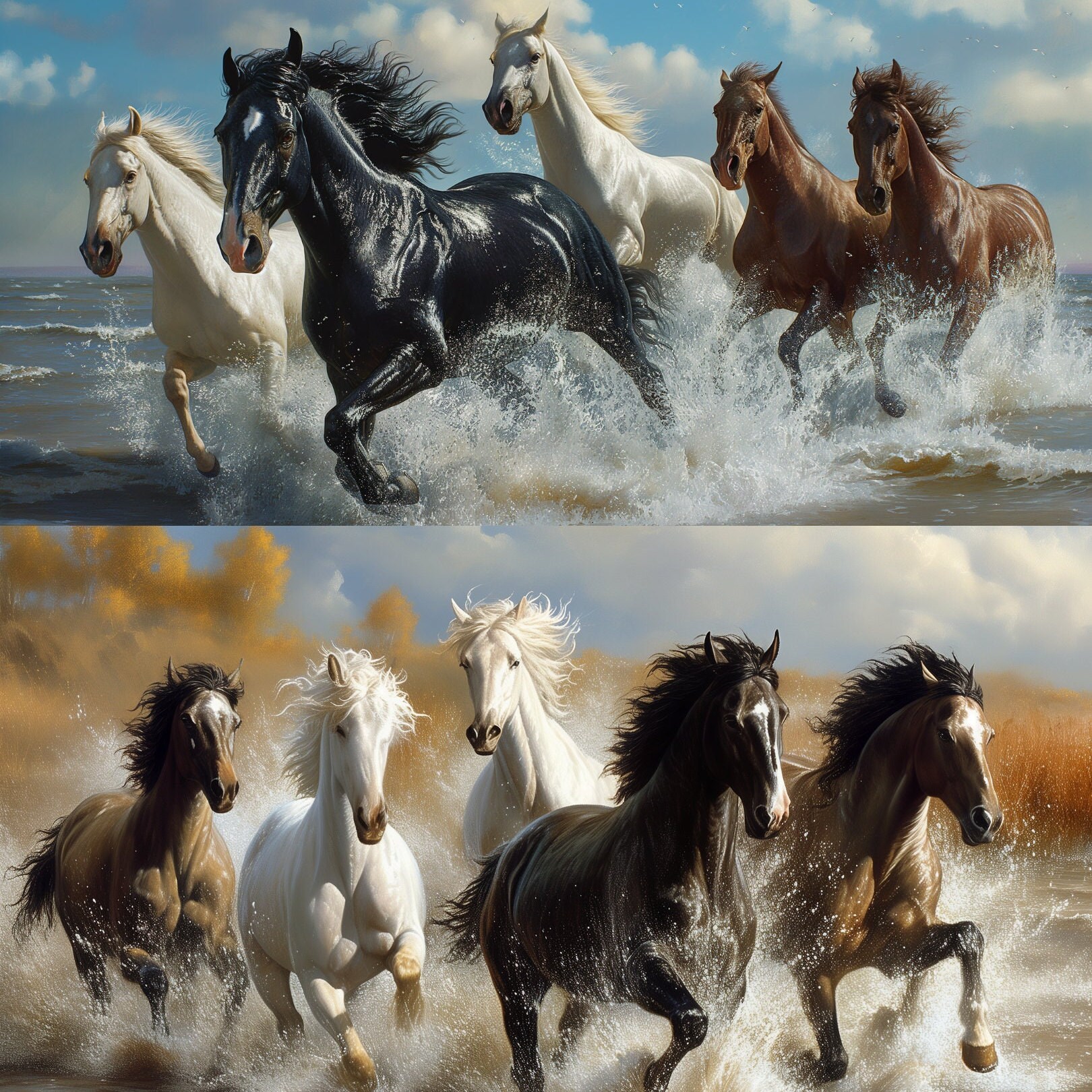 Running Horses Digital Poster - Water Gallop Lucky Horses Art for ...