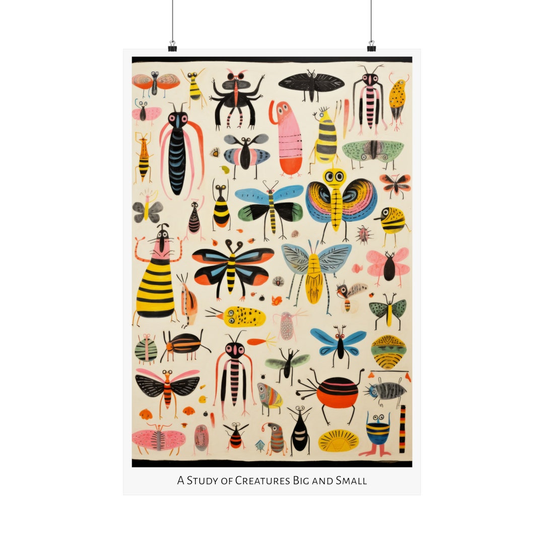 Bug Ballet Print - Matte Vertical Poster - Folk Art Style Study of ...