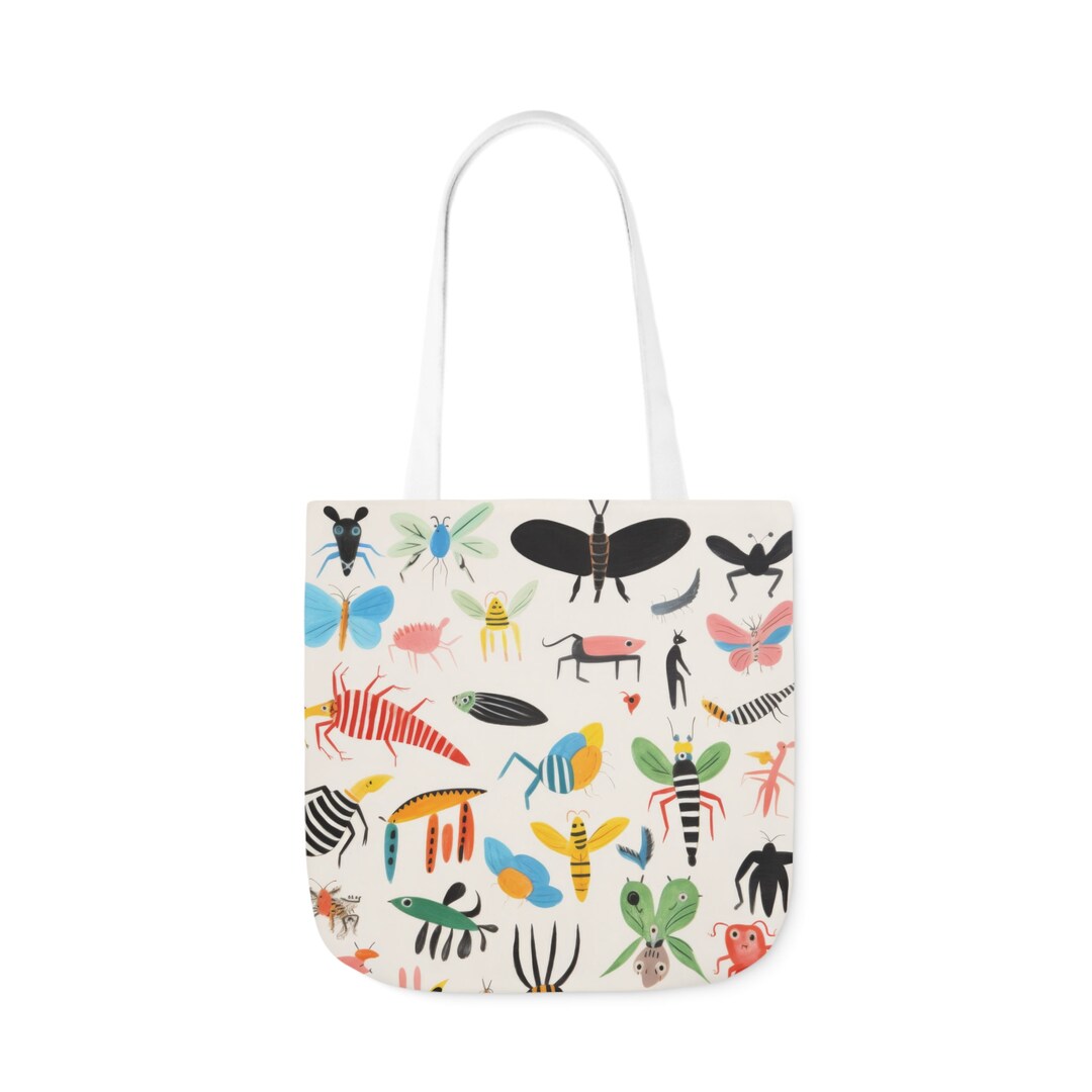 Critter Collage Canvas Tote Bag, 5-color Options for Straps - Insects ...