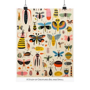 Bug Ballet Print - Matte Vertical Poster - Folk Art Style Study of ...