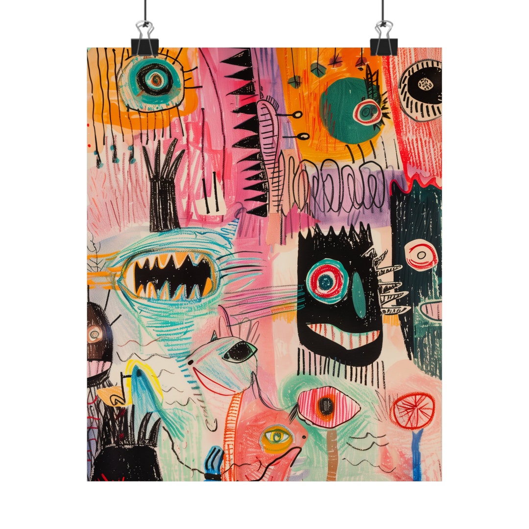 Peculiar Portraits Print - Matte Vertical Poster - Folk Art Style Study ...