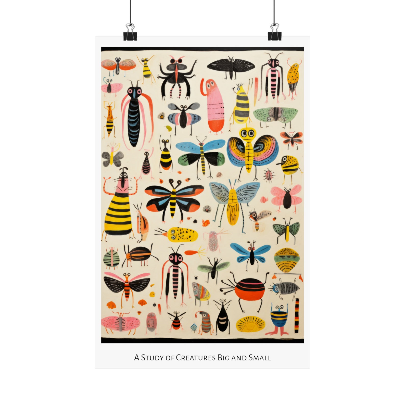 Bug Ballet Print - Matte Vertical Poster - Folk Art Style Study of ...