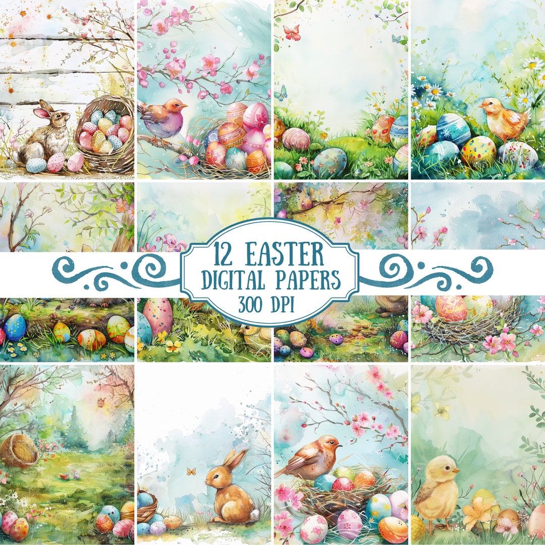 12 Cute Easter Backgrounds - Digital Paper Downloads, Commercial Use ...
