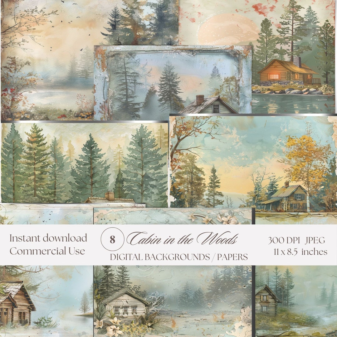 A Cabin in the Woods Junk Journal Watercolor Papers | Background Pages ...